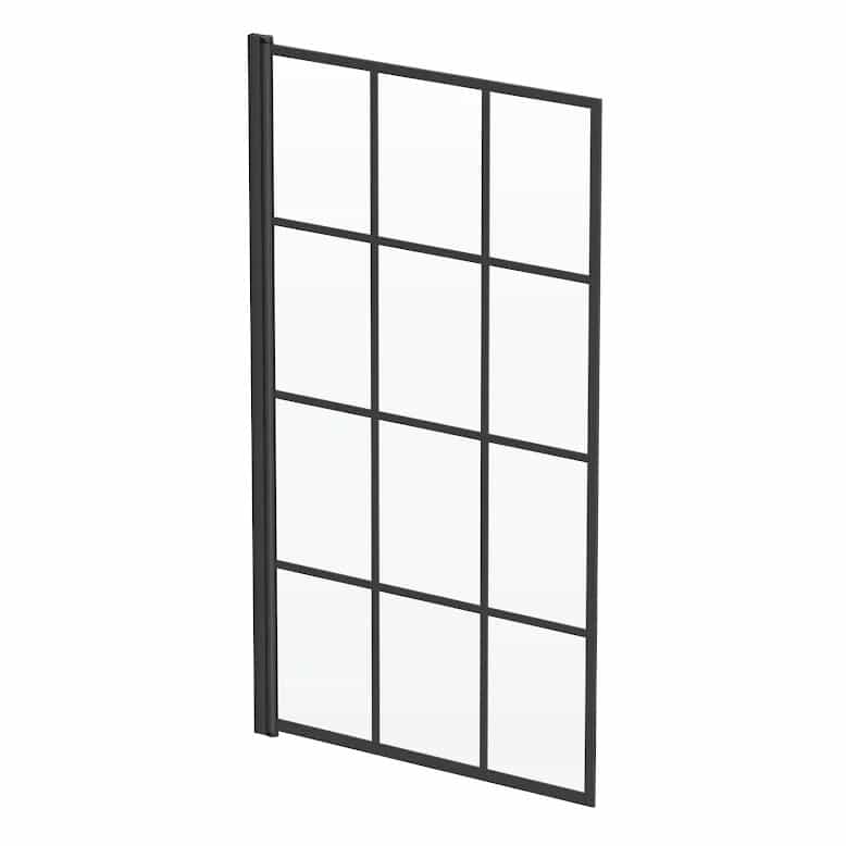 Luxura Square Grid Bath Shower Screen 800mm - 6mm Matt Black