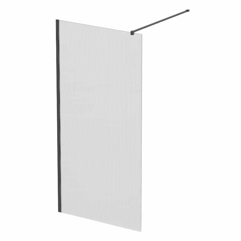 Diamond Fluted Walk In Shower Screen 1200mm & Tray Black