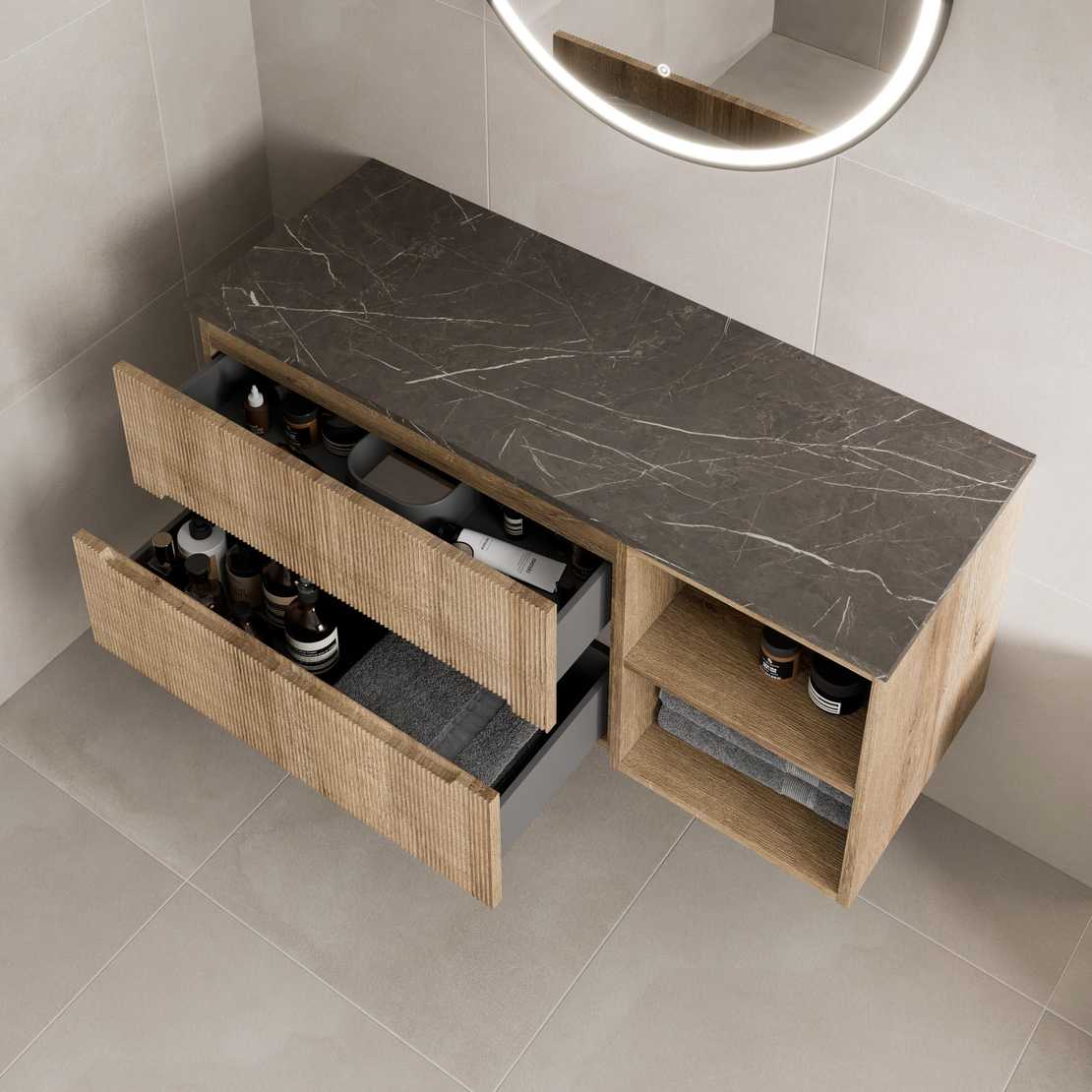 Vitusso Fluted Wood Wall Hung Bathroom Vanity Unit without Basin 1200mm ...