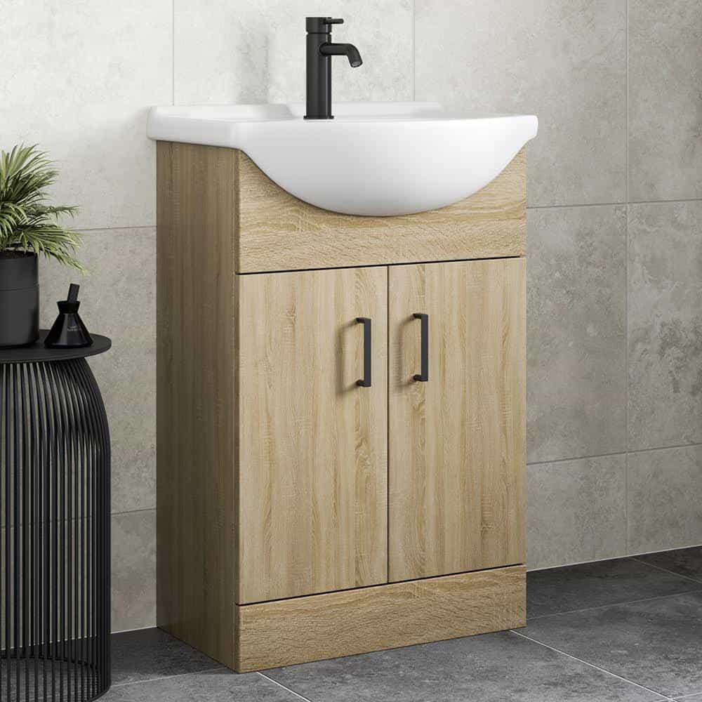 Alpine Oak Wood Freestanding Vanity Unit with Basin - 560mm