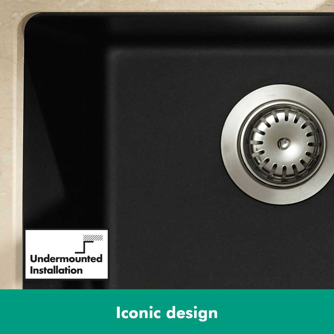Hansgrohe S51 Graphite Black SilicaTec Undermount Kitchen Sink - 2 Bowl ...
