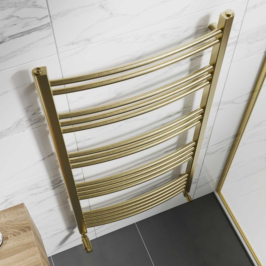 DuraTherm Curved Heated Towel Radiator Brass 1200x600mm