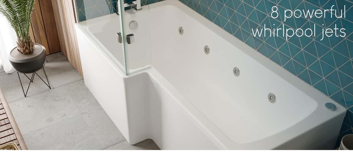 Vitura L Shape Whirlpool Bath with 8 Jets - 1700 x 850mm Left Hand