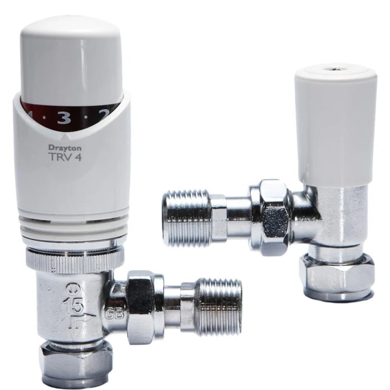 Drayton TRV4 Angled Thermostatic Radiator Valve Pack 15mm - White 07 07 260