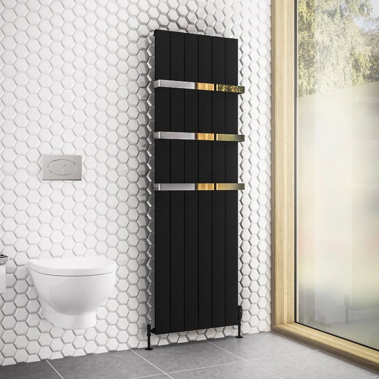 Solaro Rosano 1800 x 565mm Vertical Designer Aluminium Radiator Matt Black