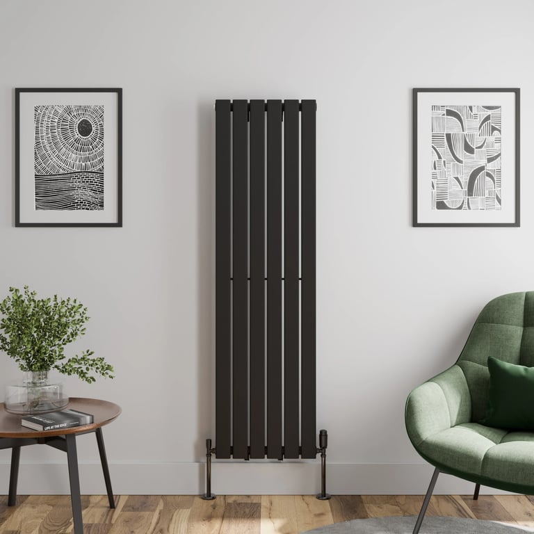 DuraTherm Vert Single Flat Panel Designer Radiator 1600x455 Black
