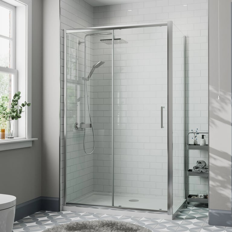 Diamond Sliding Shower Enclosure 1200 x 900mm with Non Slip Tray and ...