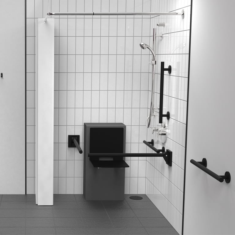 Fitzroy of London Style Shower Doc M Pack & Matt Black Grab Rails