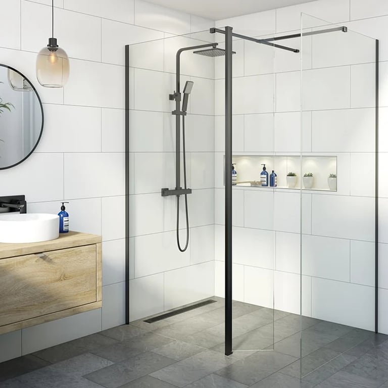 Diamond Wet Room Shower Screens with 1100 & 760mm Panels & Hinged ...