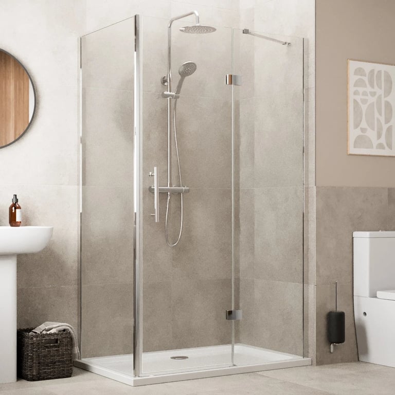 Diamond Frameless Hinged Shower Enclosure 1000 x 800mm with Non Slip ...