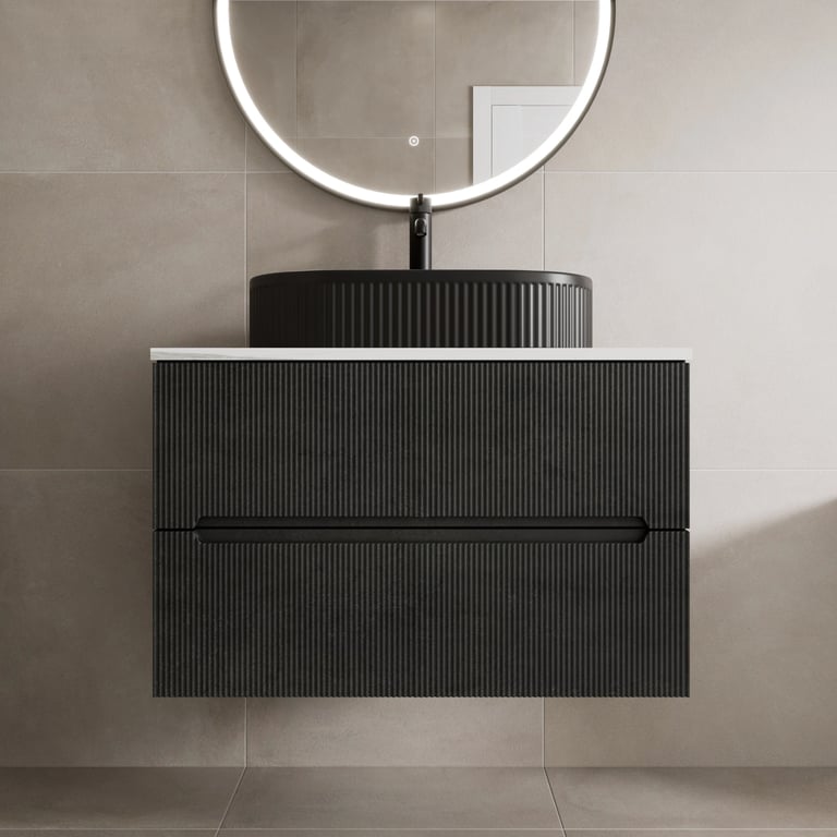 Vitusso Fluted Black/White Vanity Unit Oval Fluted Basin Blk 800