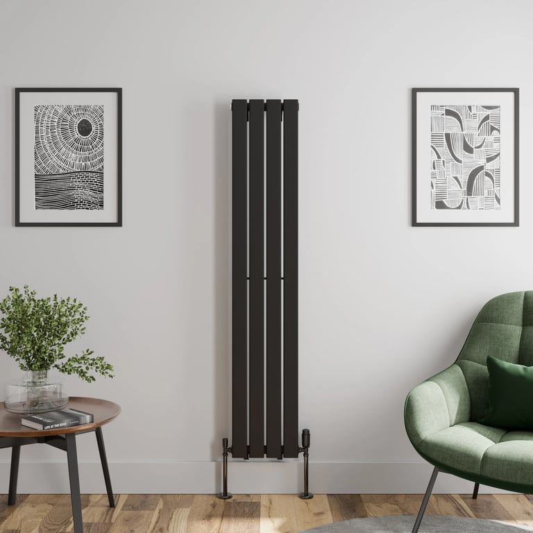 DuraTherm Vert Single Flat Panel Designer Radiator 1600x305 Black