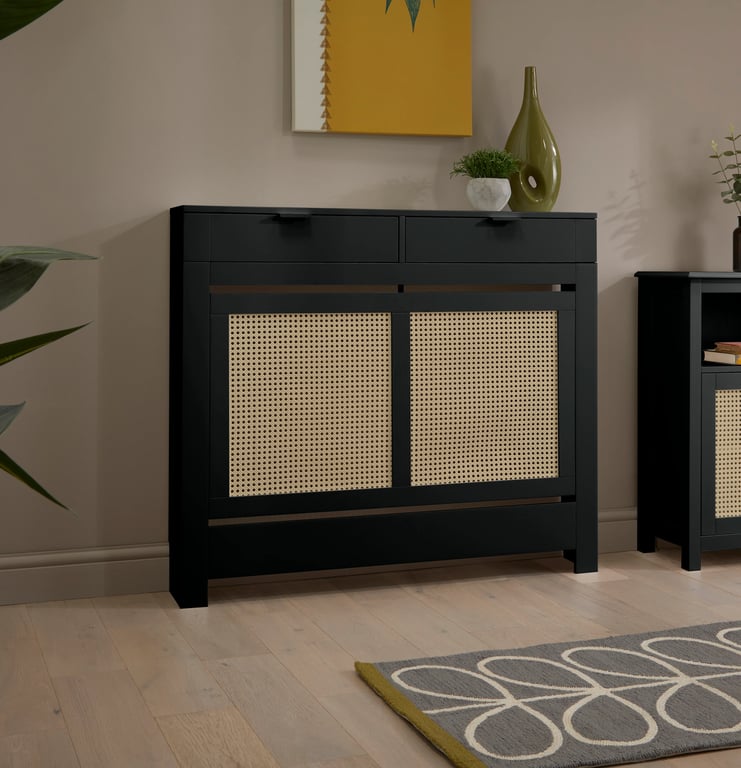 Vale Designs Rattan Black Radiator Cover - Medium with Drawers