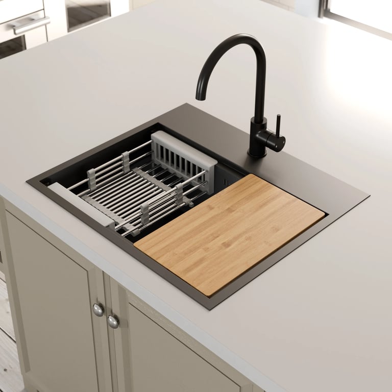 Sauber Prima Black Inset Single Bowl Stainless Steel Kitchen Sink