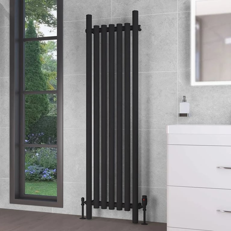Solaro Lambourne 1800 x 420mm Vertical Designer Radiator - Matt Black