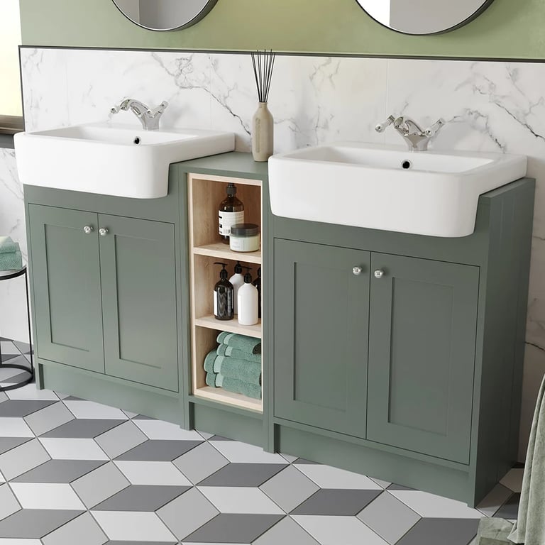 Park Lane Winchester Green Double Vanity Unit and Shelves 1540mm