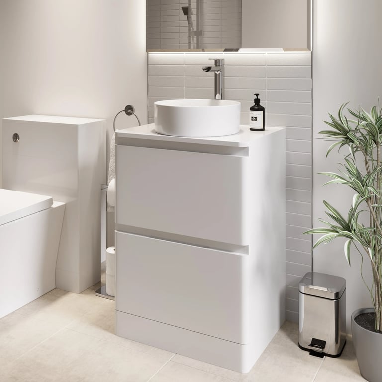 Regis Forma 580mm White Countertop Vanity Unit & Lyon White Basin