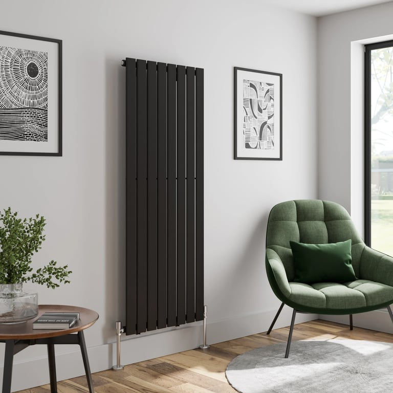DuraTherm Vertical Single Flat Panel Designer Radiator - 1600 x 605mm Black