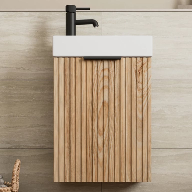 Artis Fluted Wood Wall Hung Cloakroom Vanity Unit with Basin & Black ...