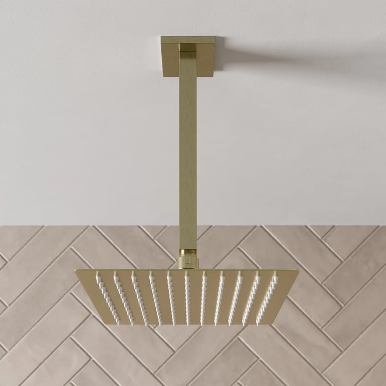 Merano Ceiling Mounted Square Shower Head – 200mm Brushed Brass