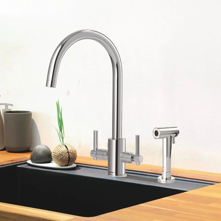 Clearwater Rococo Chrome Kitchen Mixer Tap with Pull Out Rinse