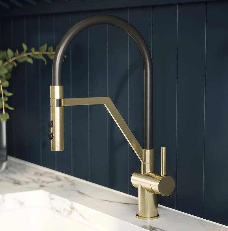 Sauber Ravi Brushed Brass Kitchen Mixer Tap - Single Lever