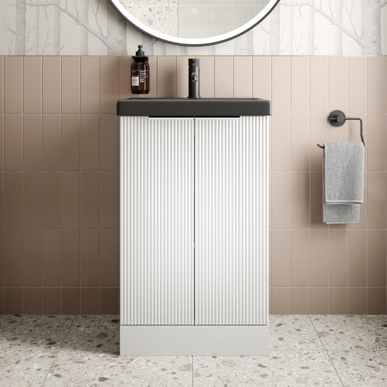 Artis Fluted White Freestanding Vanity Unit with Basin 500mm