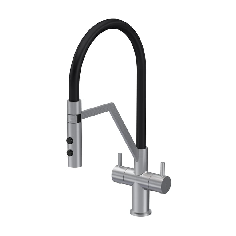 Sauber Ravi Brushed Nickel Kitchen Mixer Tap -Twin Lever