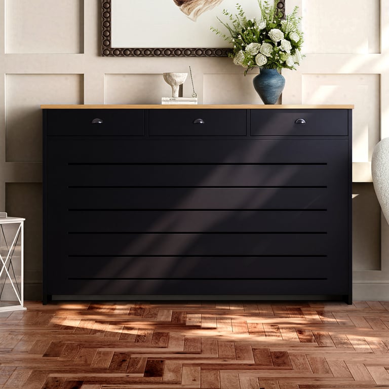 Vale Designs Black Radiator Cover - Large with Drawers 1500mm