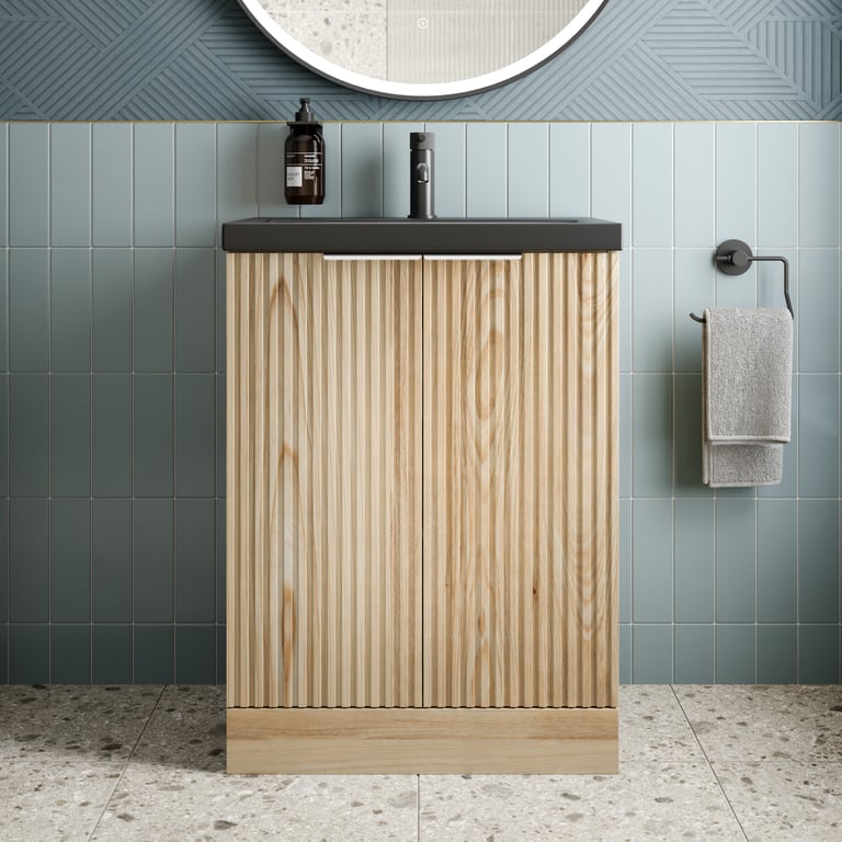 Artis Fluted Wood Bathroom Vanity Unit with Basin 600mm