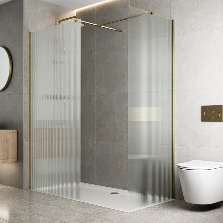 Diamond Fluted Wet Room Shower Screen 1200 x 800mm – 8mm Brushed Brass
