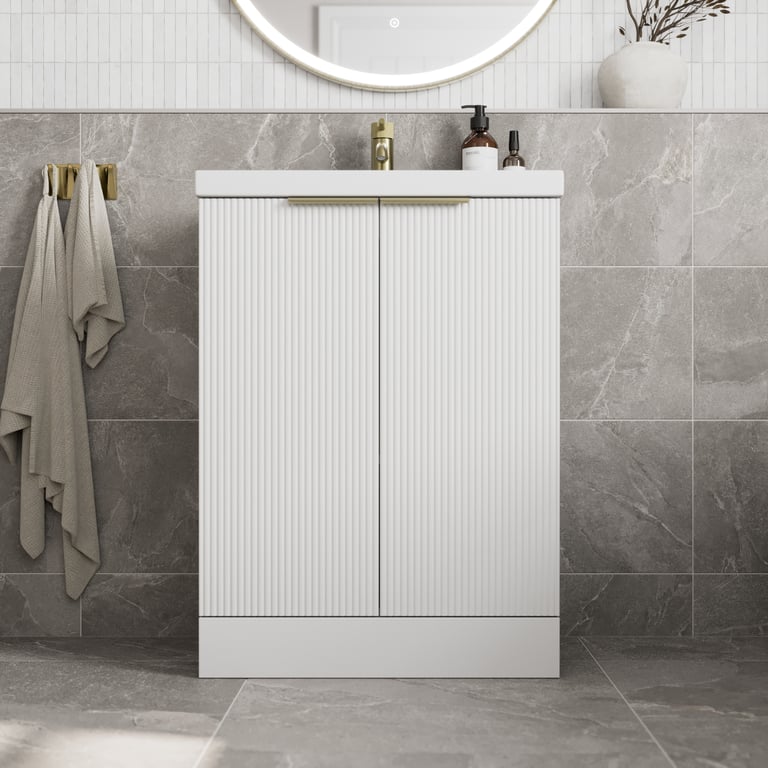 Artis Fluted White Freestanding Vanity Unit & Basin 600mm - Brass