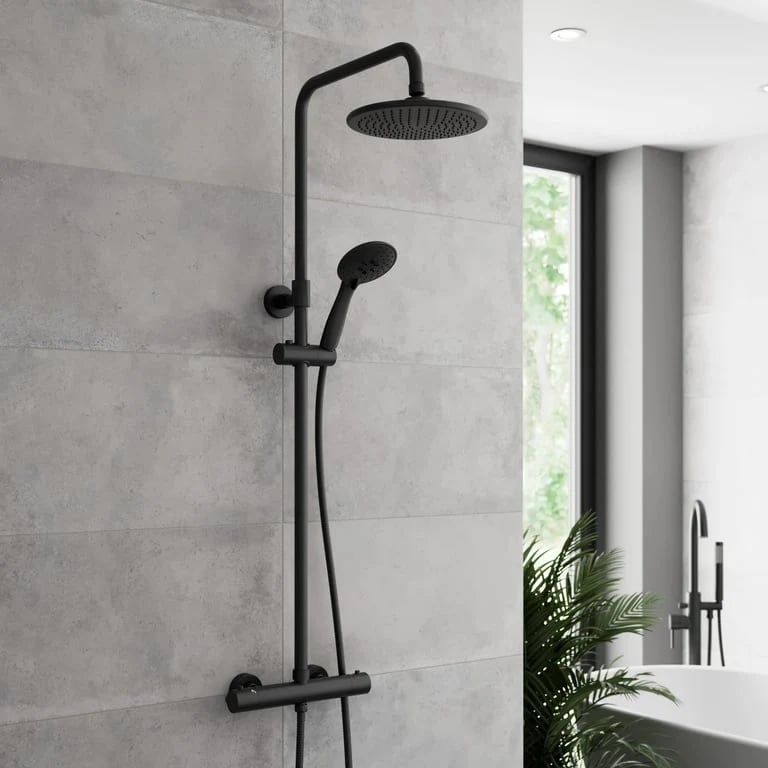 Merano Culbin Thermostatic Dual Mixer Shower Black Cool Touch
