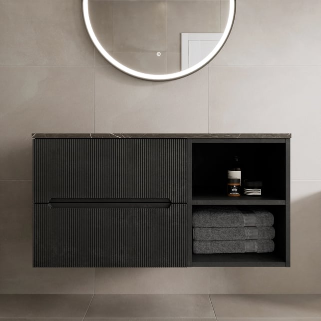 Vitusso Fluted Black Wall Hung Bathroom Vanity Unit without Basin ...