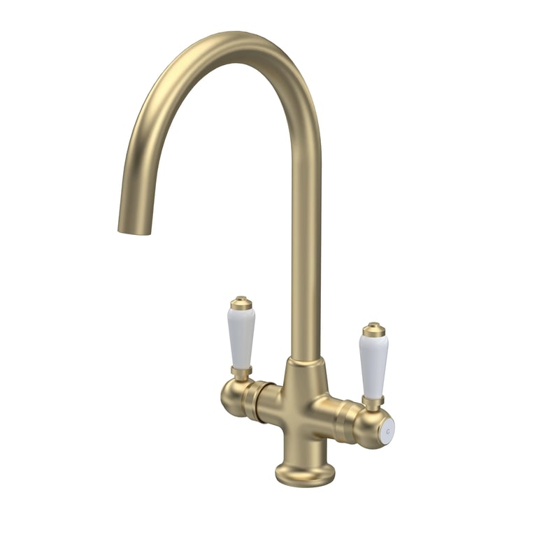 Sauber Cruciform Brushed Brass Kitchen Mixer Tap