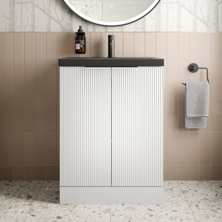 Artis Fluted White Bathroom Vanity Unit with Basin 600mm