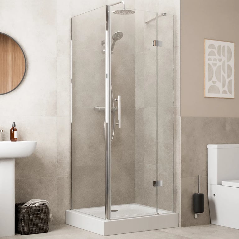 Diamond Frameless Hinged Shower Enclosure 800 x 700mm with Raised Tray ...