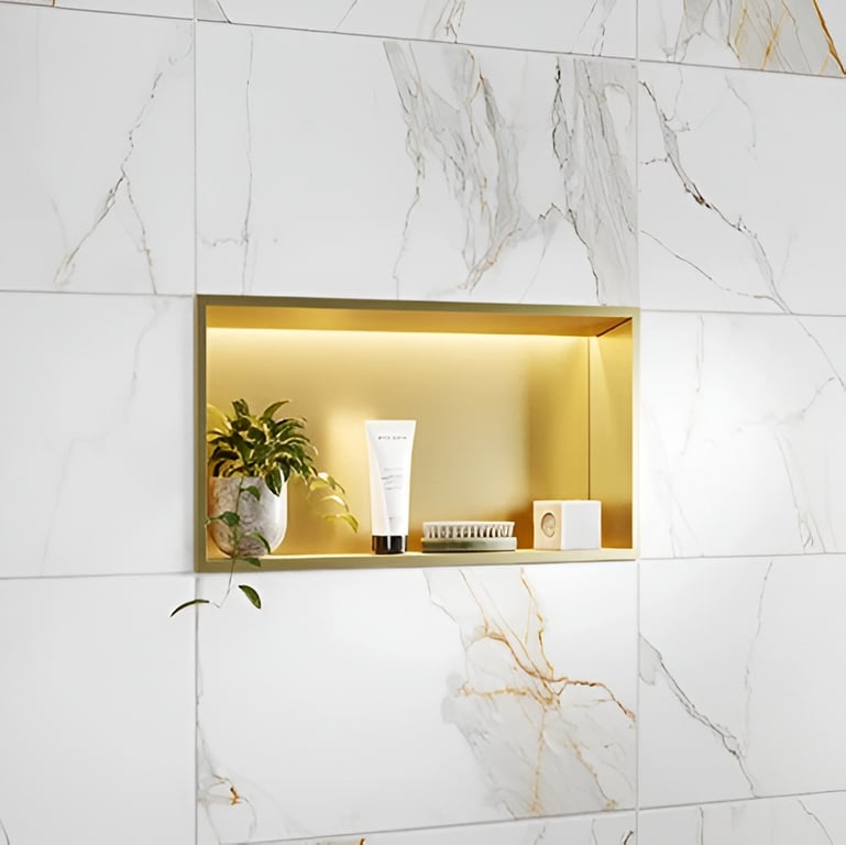 Sycamore Linear IP44 Niche with LED Light 300 x 300mm - Brass