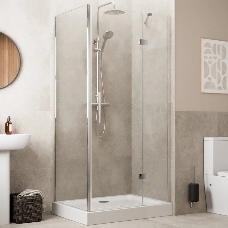 Diamond Frameless Hinged Shower Enclosure 1000 x 800mm with Raised Tray ...