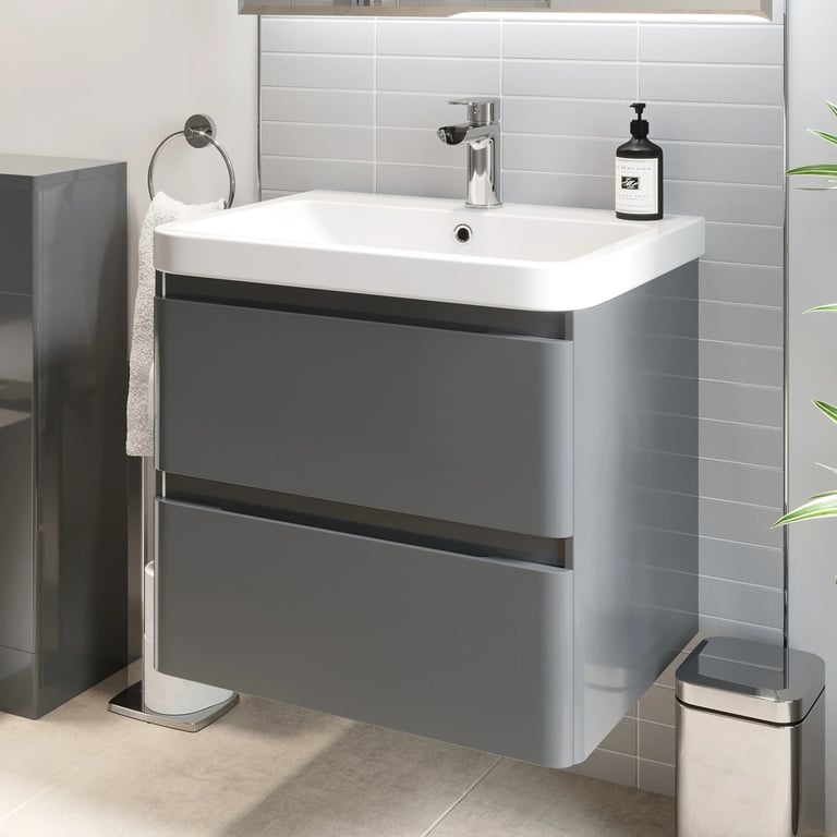 Regis Forma Grey Gloss Wall Hung Vanity Unit & Basin 600mm