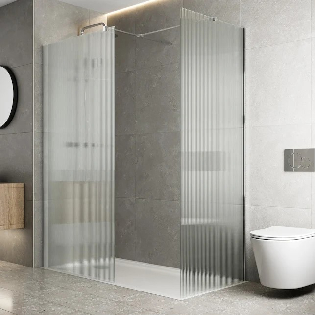 Diamond Fluted Walk In Shower Screens with 1700 x 700mm Tray & Hinged ...