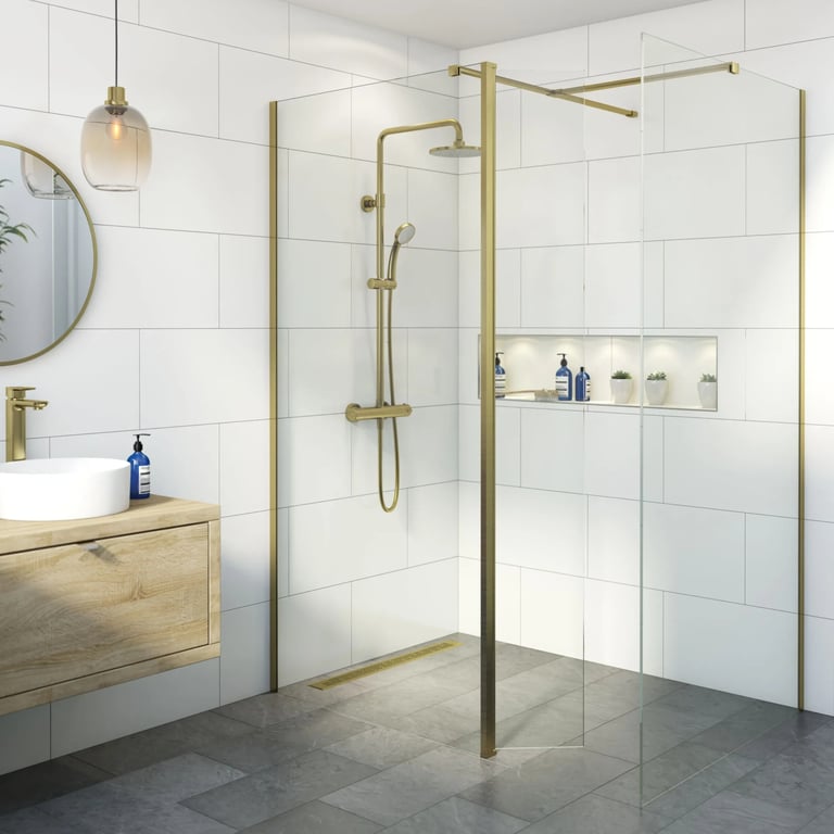 Diamond Wet Room Shower Screens with 760 & 900mm Panels & Hinged Return ...