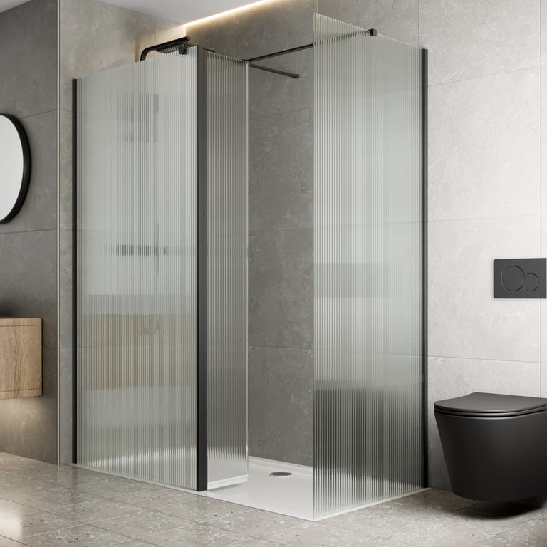Diamond Fluted Wet Room Shower Screen 900 x 700mm with Hinged Return ...