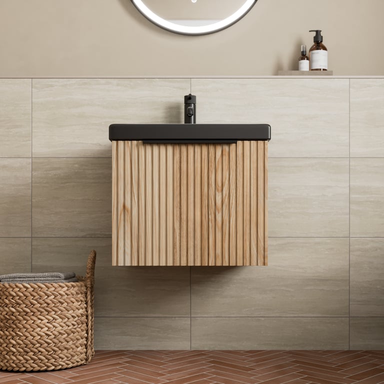 Artis Fluted Wood Wall Hung Vanity Unit with Basin 500mm & Handle