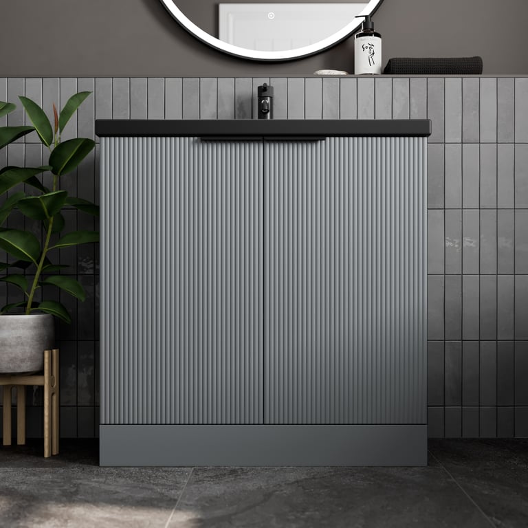 Artis Fluted Grey Bathroom Vanity Unit with Basin 800mm & Handle
