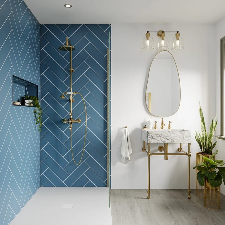 Multipanel Tile Effect Misty Blue Herringbone Wall Panel Hydrolock 2400 ...