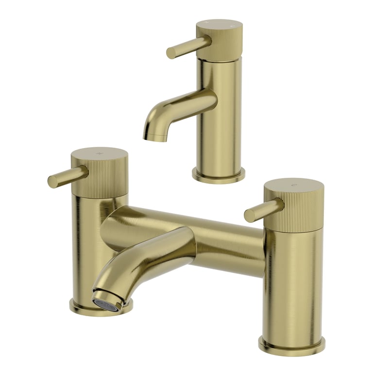 Merano Fluted Bathroom Tap Set (Basin & Bath) - Brushed Brass