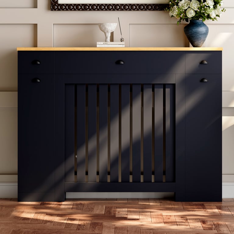 Vale Designs Linwood Black Radiator Cover Vertical Slat 1280mm