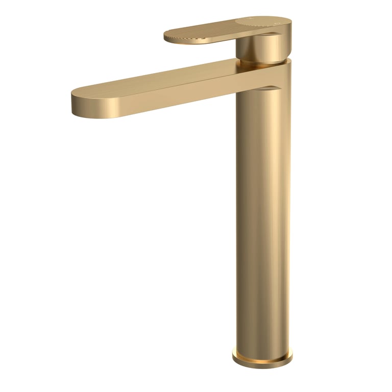 Aquari Contour Brushed Brass High Rise Fluted Basin Mixer Tap