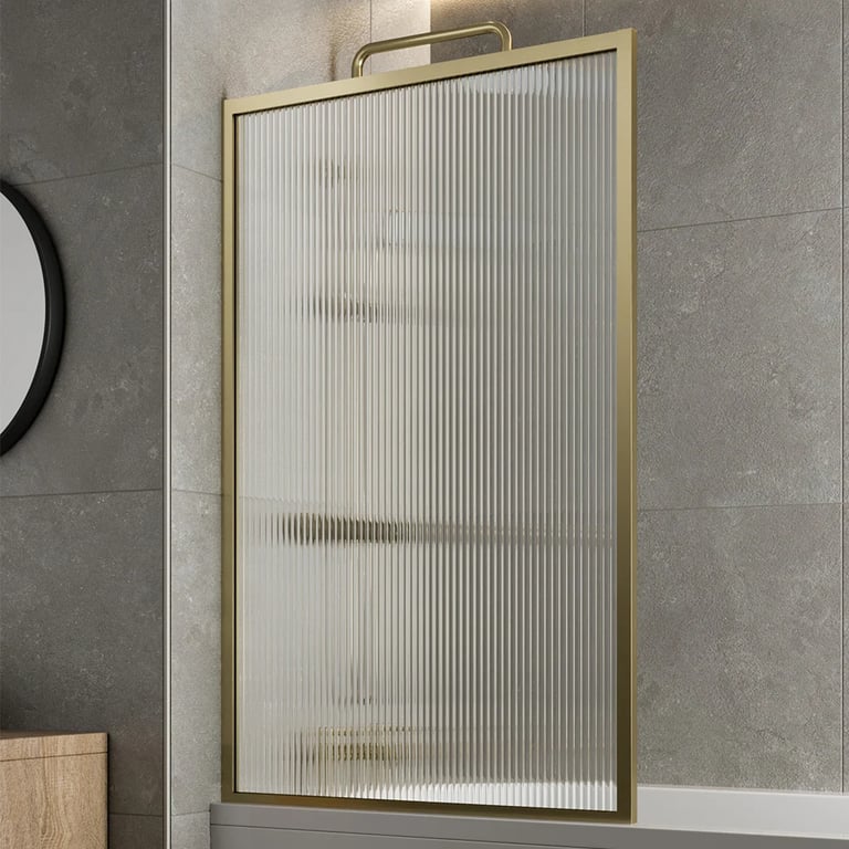 Luxura Square Framed Fluted Bath Shower Screen 800mm - 6mm Brass